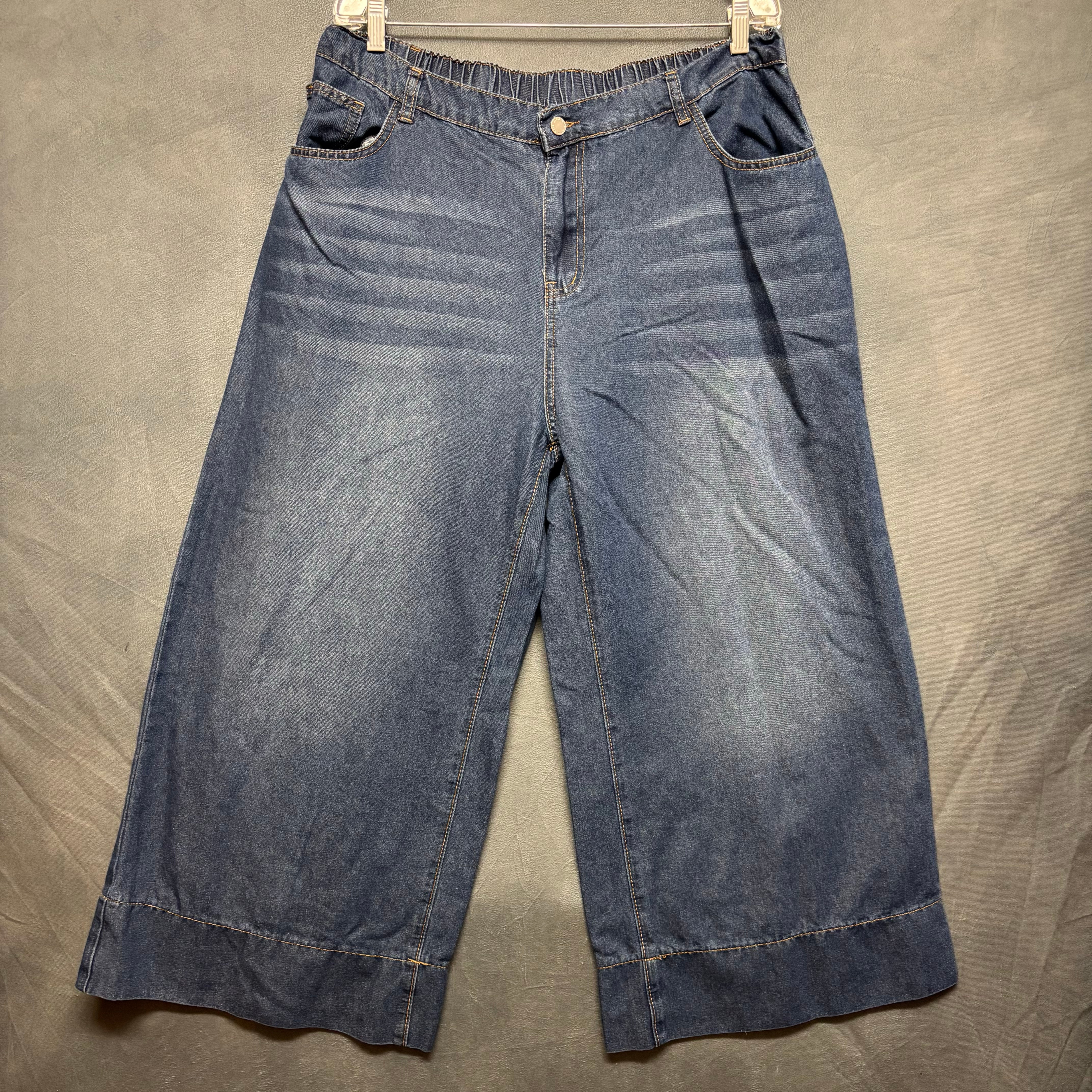 Shein Plus Size Jeans Denim Peddle Pushers Wide Leg Short Pants Capri ...