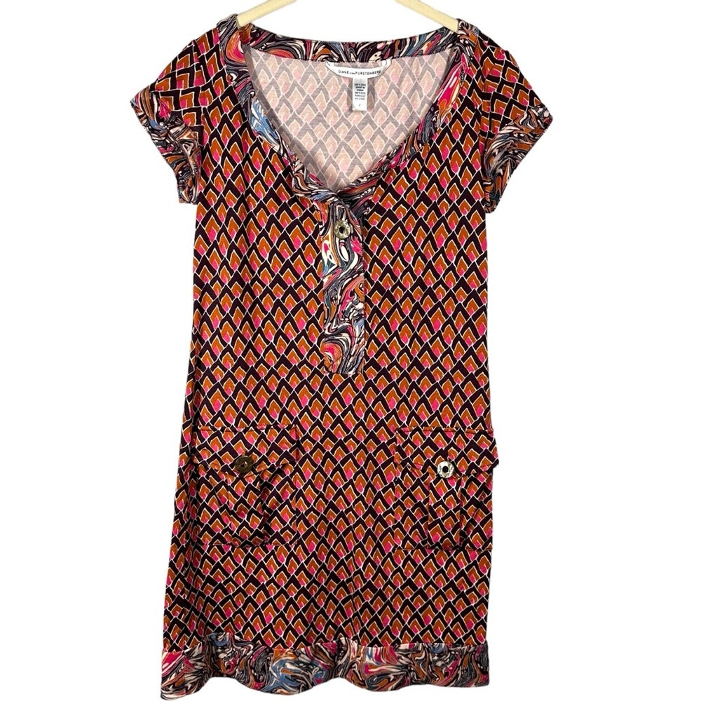 Diane Von Furstenberg DVF Silk Jersey Knit Dress Women's 2 Geometric ...