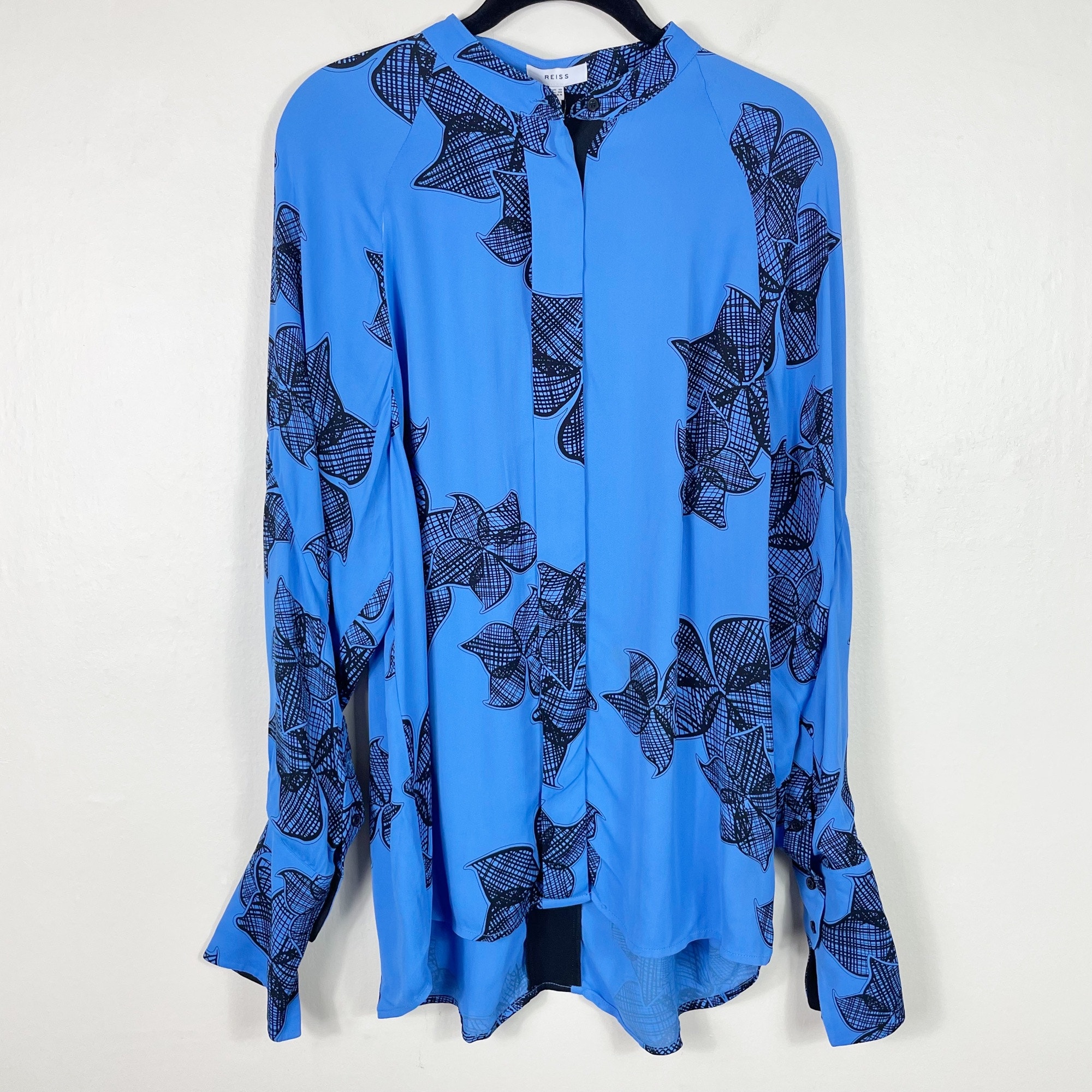 Reiss Harris Printed Floral Sketch Print Satin Long Sleeve Button Down ...