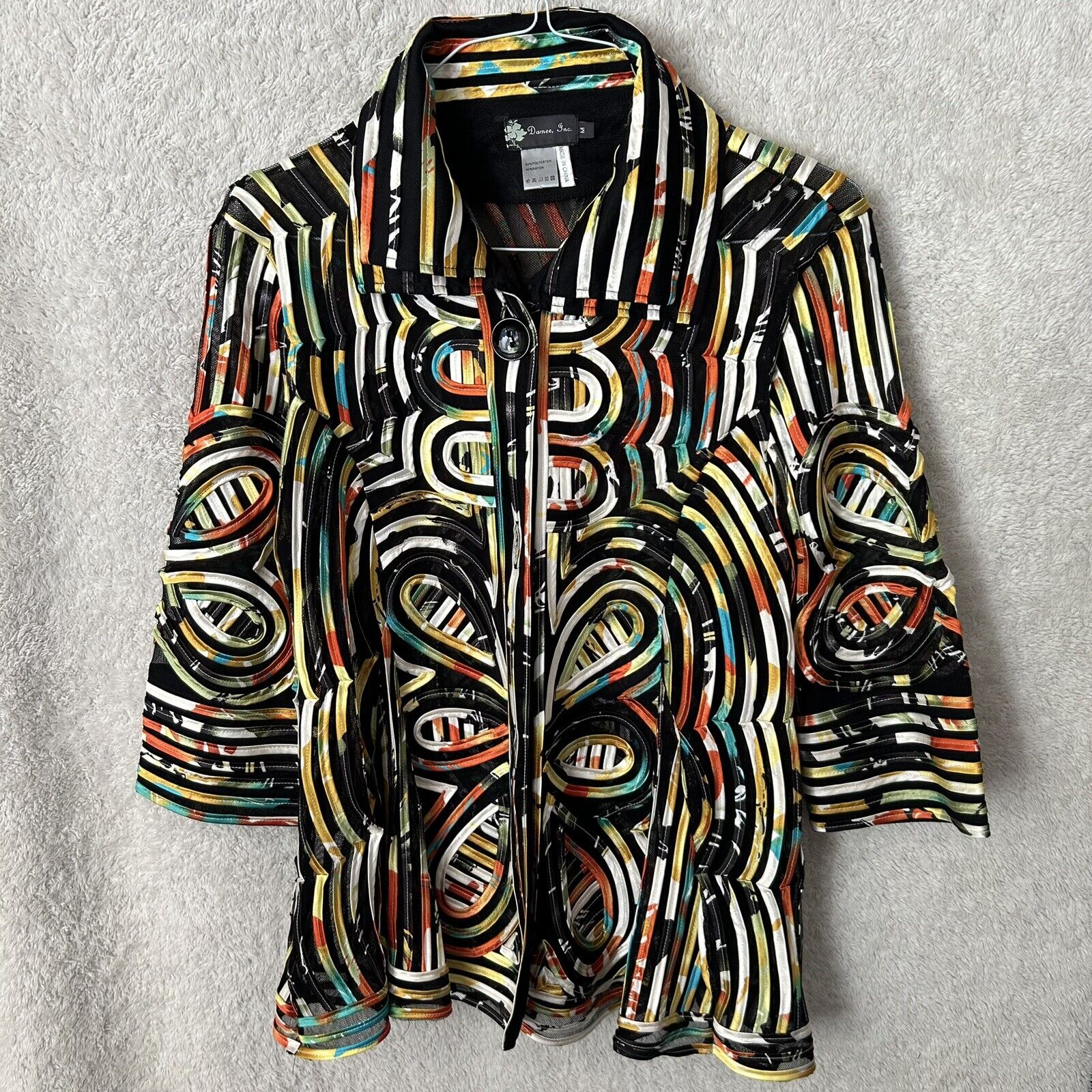 Damee Inc Medium Jacket Mesh Satin Stripe Artsy Blue Rainbow Swirl Sheer | eBay