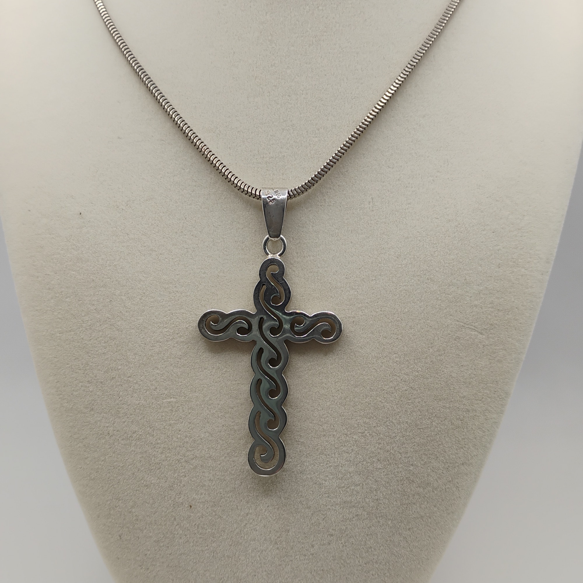 Filigree Taxco Sterling Silver Cross on 26-Inch 2.4MM Snake Chain | eBay