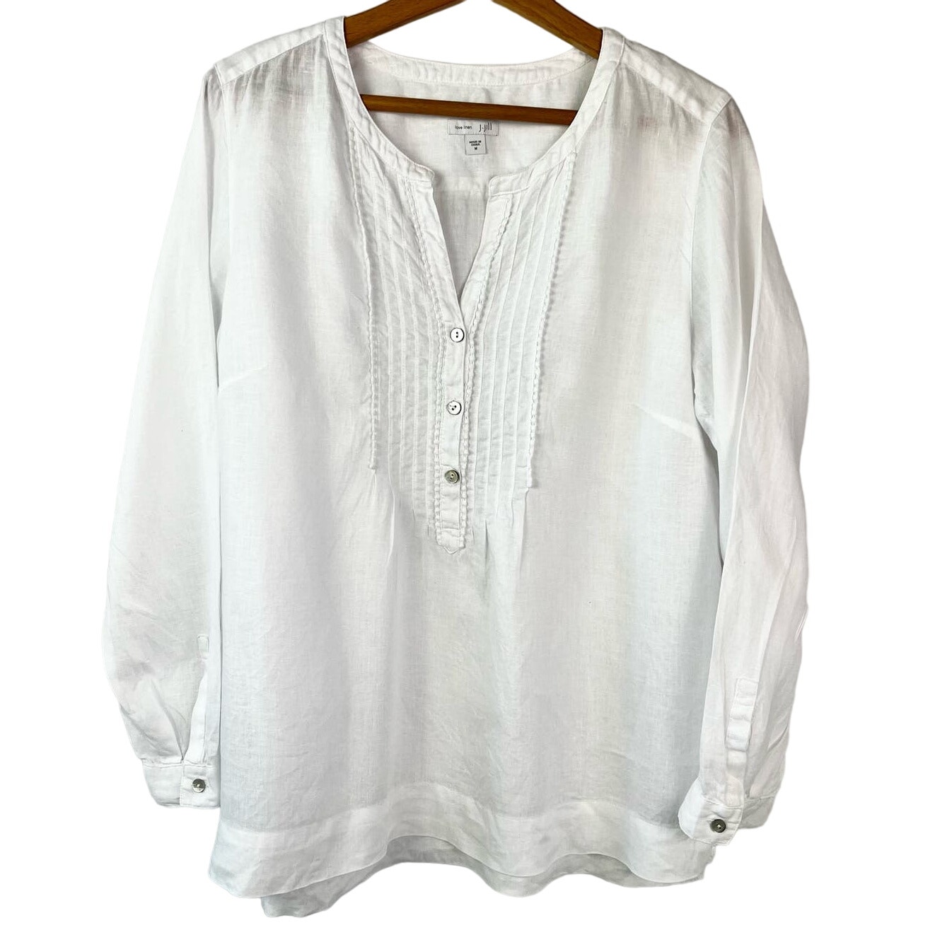 J. Jill Love Linen Tunic Top Abalone Shell Buttons White Womens Size M ...