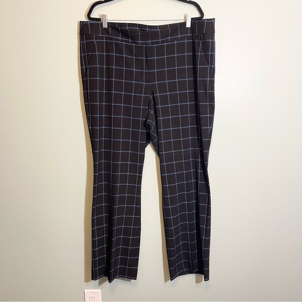Lane Bryant Women's Black Checkered Mid-Rise Straight Leg Trouser Pants ...