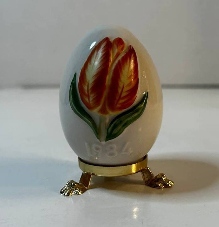 VTG Goebel 1984 7th Annual Porcelain Orange Tulip Easter Egg w/Gold ...