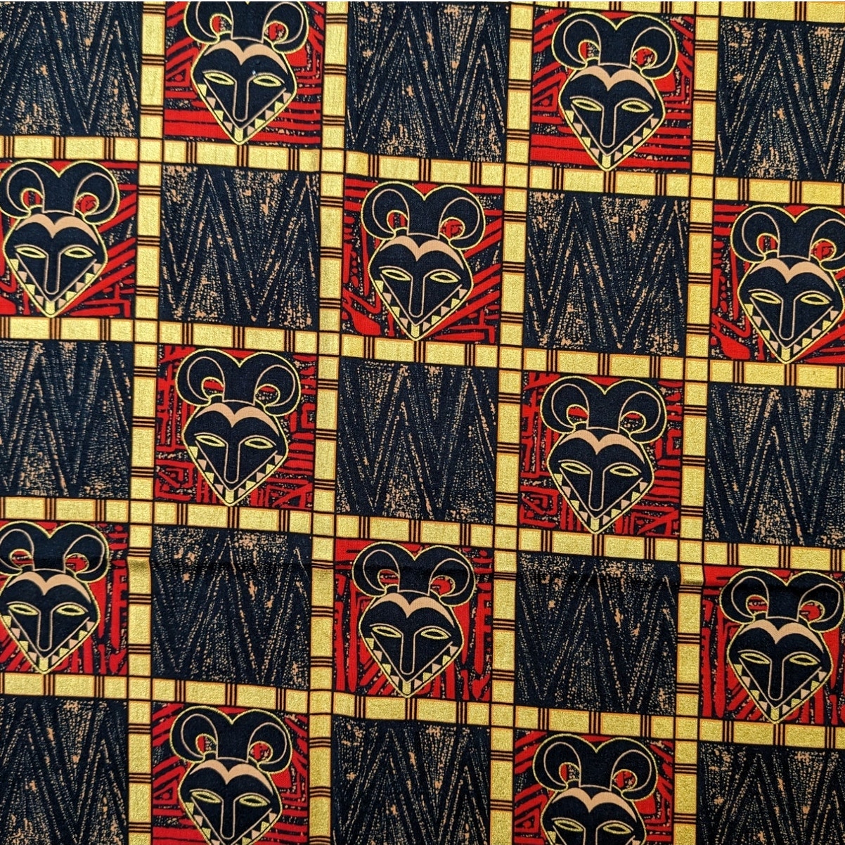 2.25 Yards Vintage SHAMASH & SONS FABRIC Ethnic Tribal Tiki Masks ...