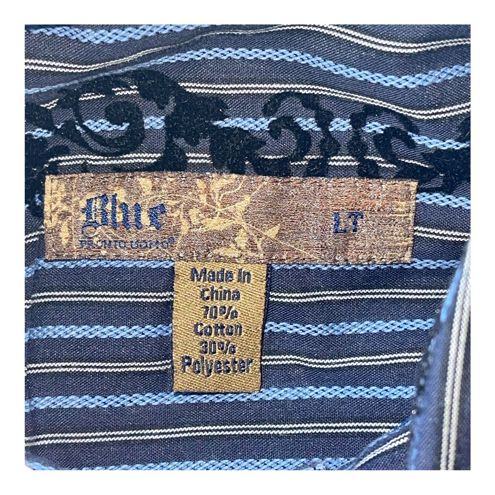 Blue by Pronto Uomo Men's L/S Crushed Velvet Detailing Black Blue Striped Sz LT | eBay