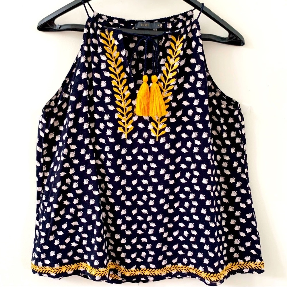 THML Adjustable Neck Boho Tank with Embroidered Top Medium | eBay