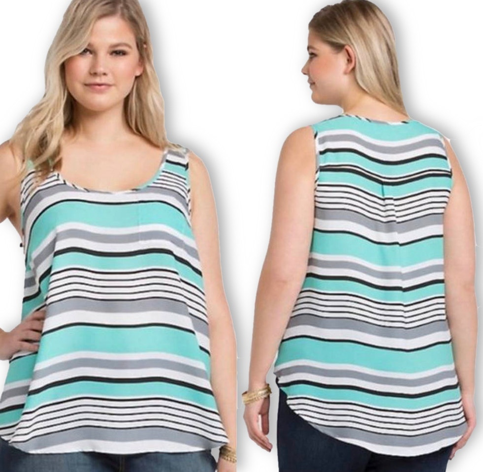 Torrid Women's 5X Striped Georgette Tank Top White Aqua Blue Beachy ...