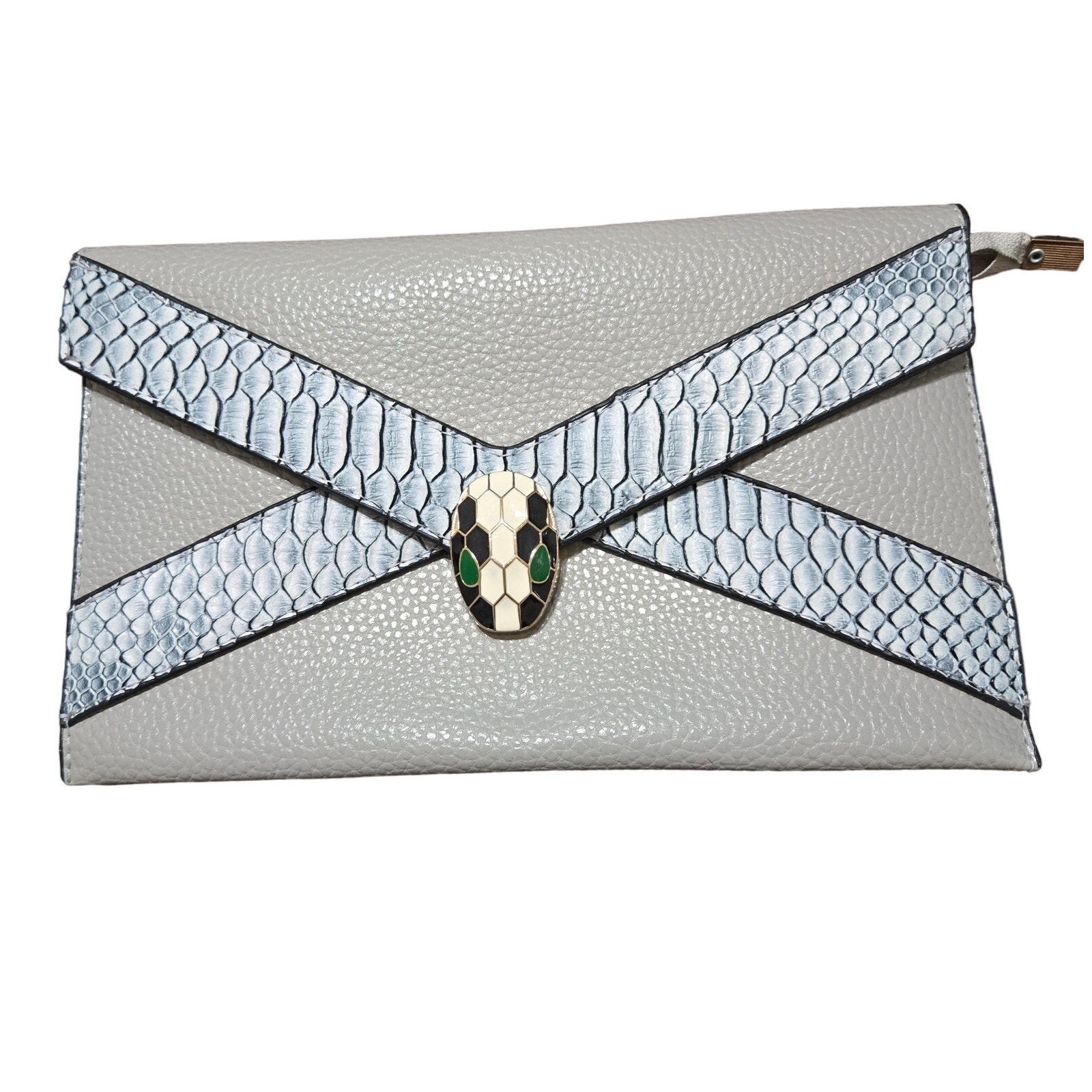 Faux Snake Skin Gray Evening Clutch 10X6.5" Bag Purse Handbag w-Gray ...